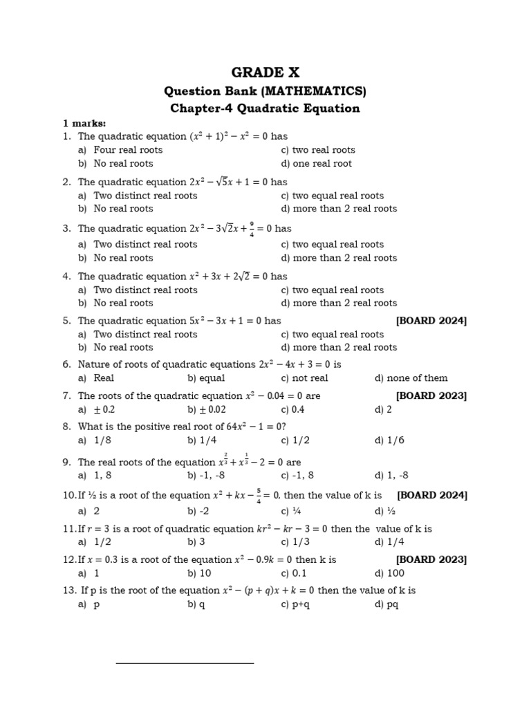 Chapter 4 Quadratic Equation | PDF | Quadratic Equation | Teaching ...
