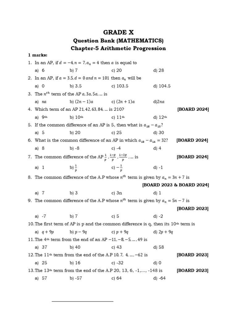 Chapter 5 Arithmetic Progression | PDF | Elementary Mathematics | Arithmetic
