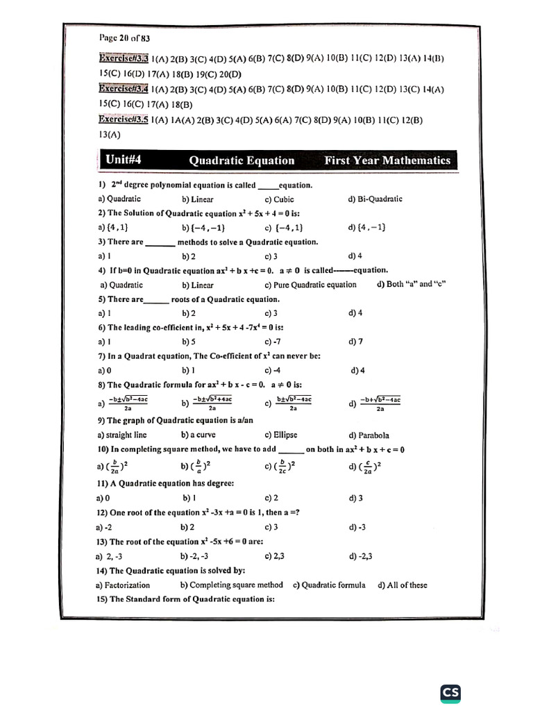 Math Class 11 Mcqs | PDF
