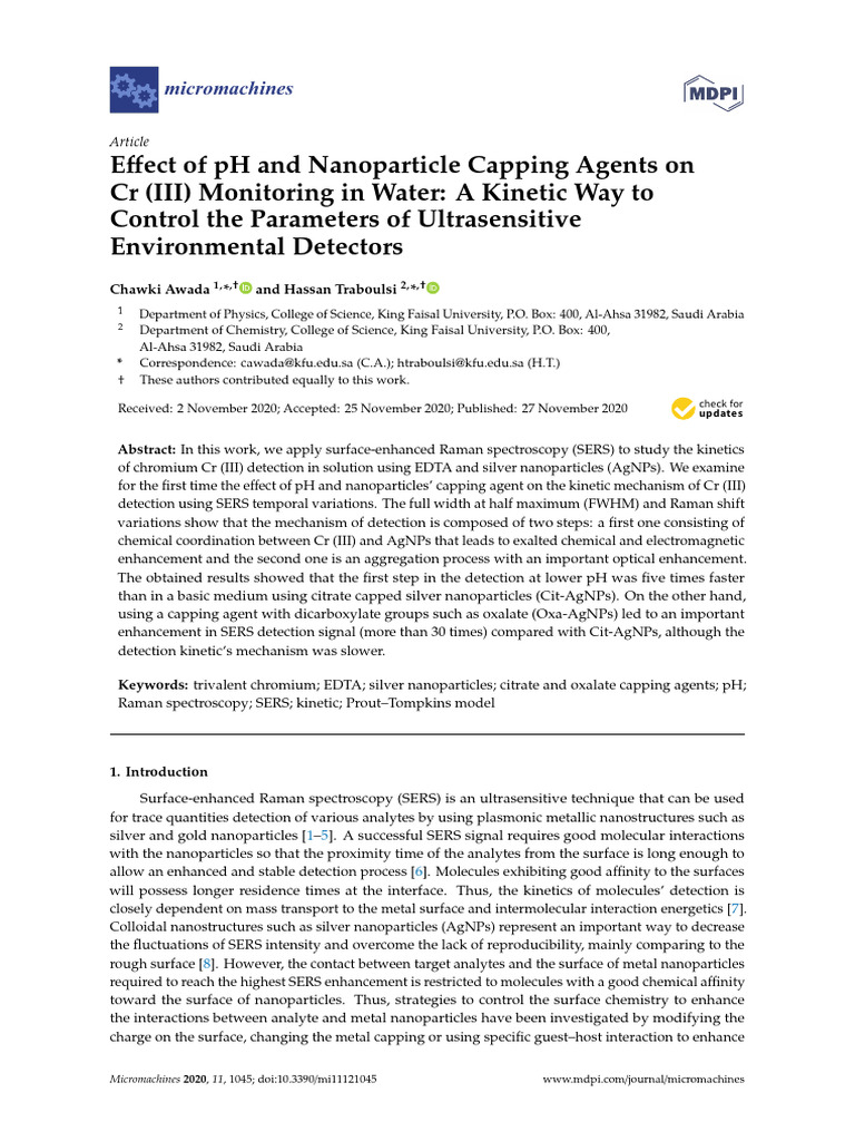 2020 Effect of PH and Nanoparticle Capping Agents On (Cit Oxa) | PDF