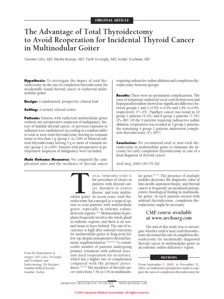 The Advantage of Total Thyroidectomy To Avoid Reoperation For ...