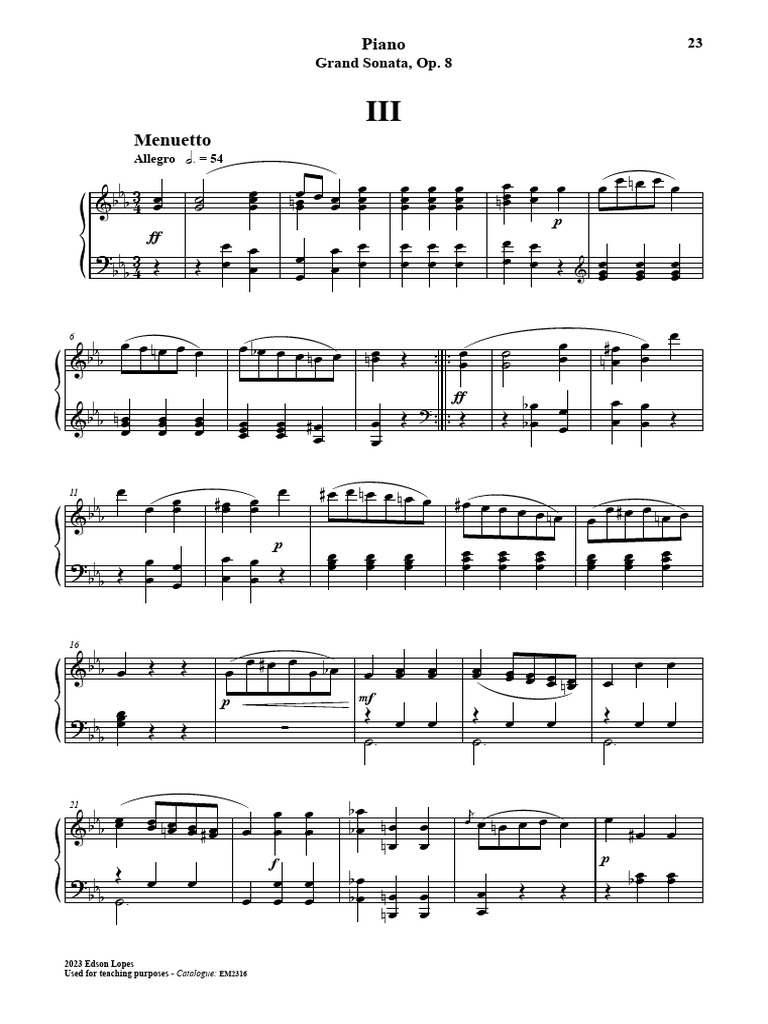 Grand Sonata, Op. 8, EM2316 - 3. Menuetto | PDF