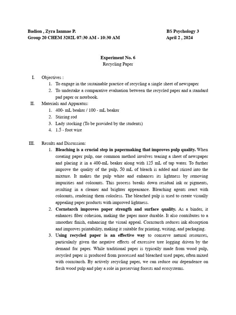 Badion - Chem Lab Report | PDF