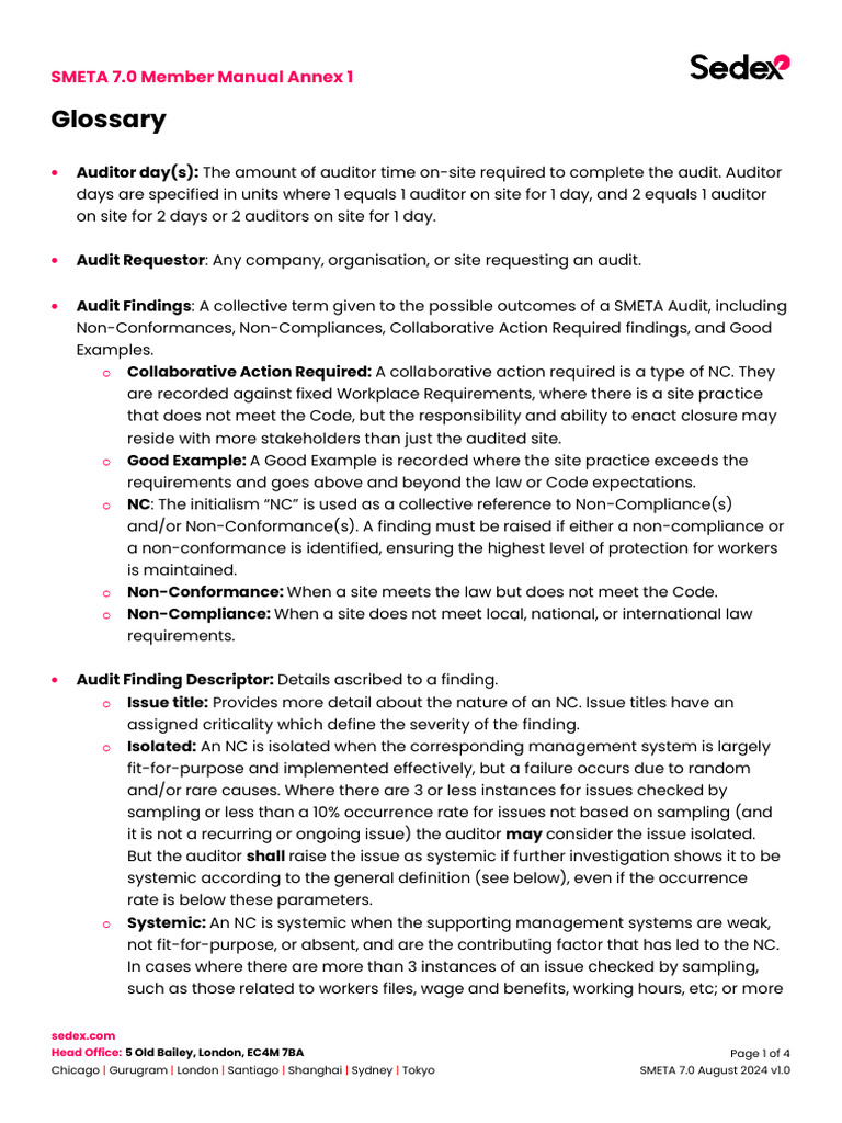 SMETA 7.0 Member Manual Annex 1 Glossary August 2024 v1.0 | PDF