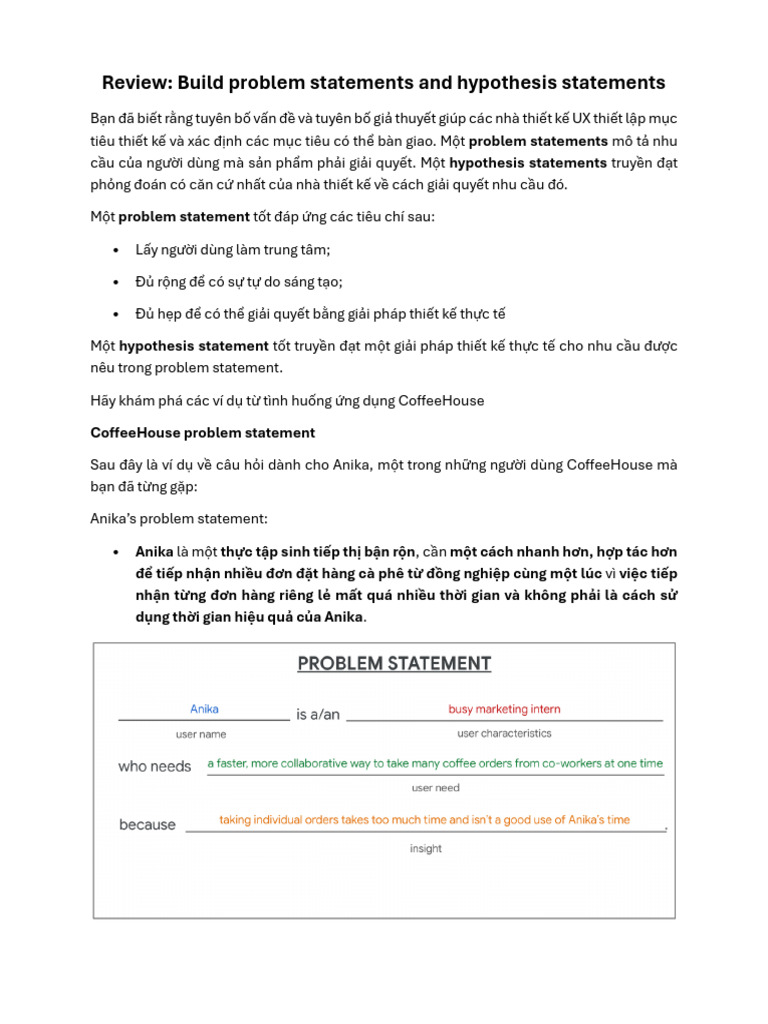 2.10 Build Problem Statements and Hypothesis Statements - VN | PDF