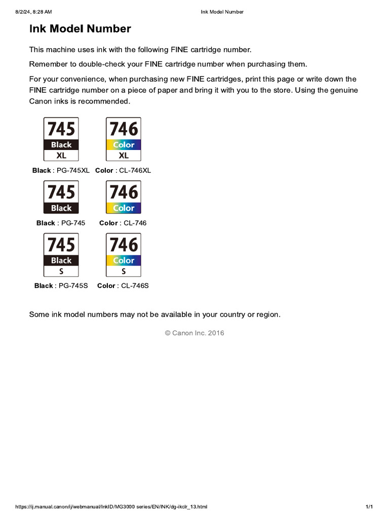 Ink Model Number | PDF