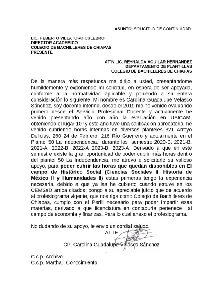 SOLICITUD DE CONTINUIDAD 2024-b Plantillas | PDF