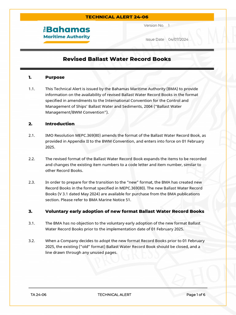 Revised Ballast Water Record Book 2025 | PDF