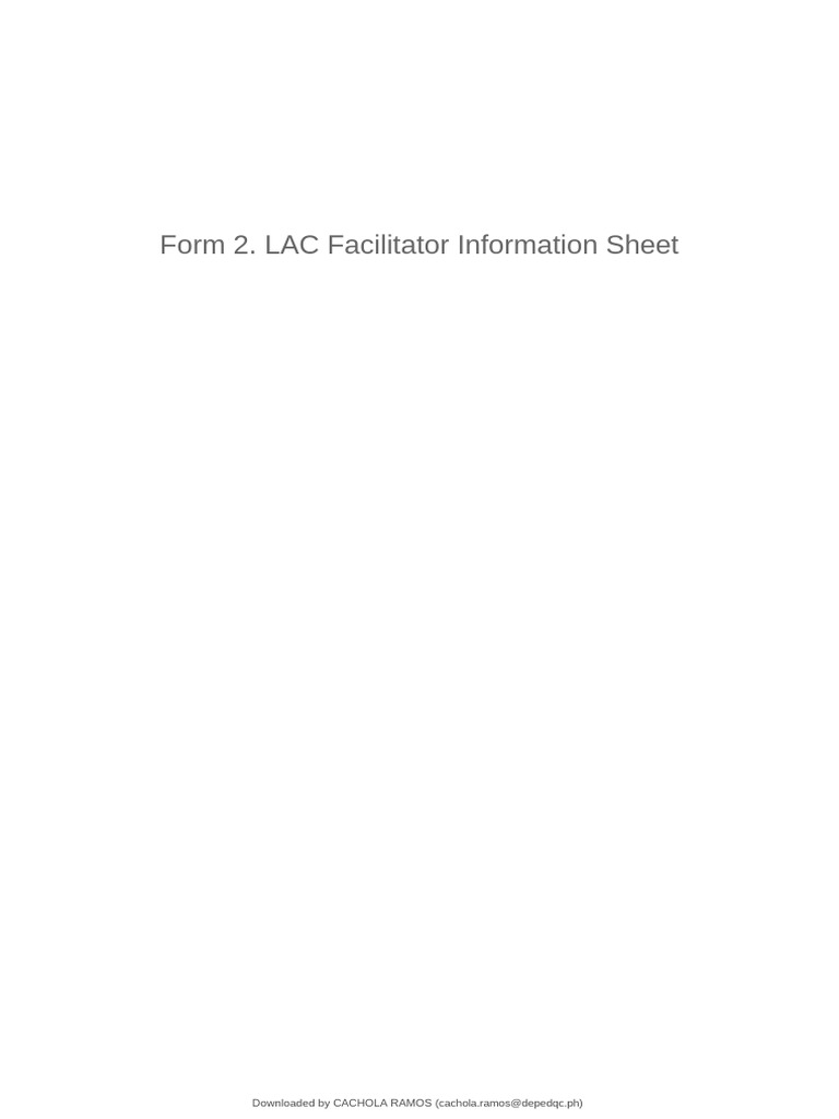 LAC FORM 2 Facilitator Information Sheet | PDF