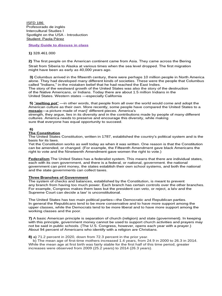 Study Guide Spotlight On The USA - Introduction | PDF