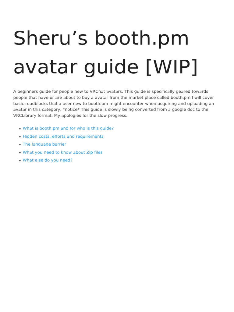 Sherus Boothpm Avatar Guide Wip | PDF