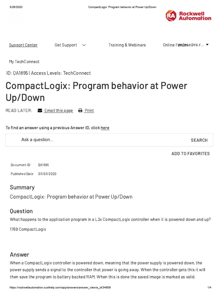CompactLogix - Program Behavior at Power Up - Down | PDF