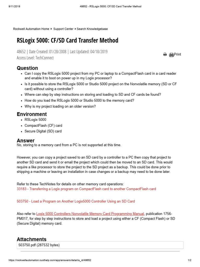 48652 - RSLogix 5000_ CF_SD Card Transfer Method | PDF