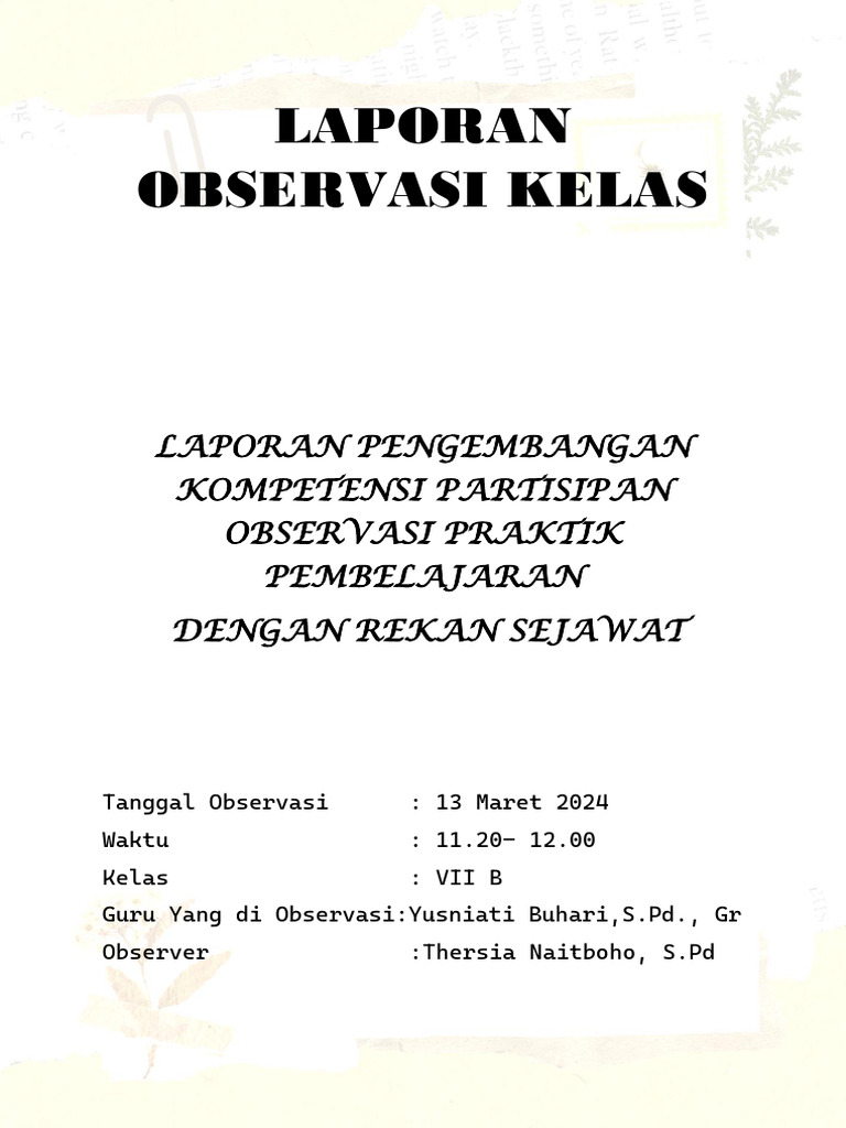 Laporan Observasi Kelas Yusniati | PDF