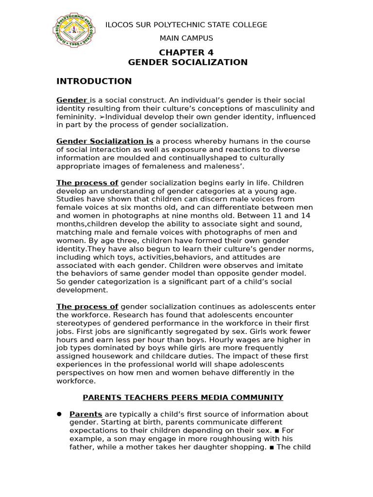 Chapter 4 Gender Socialization | PDF