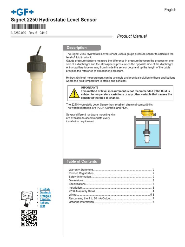 Gfps 2250 Manual Hydrostatic Level Sensor en | PDF