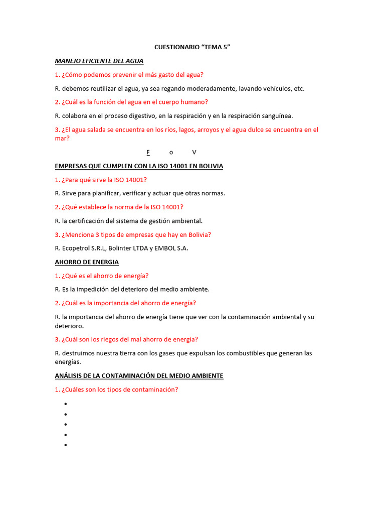 CUESTIONARIO Tema 5 | PDF