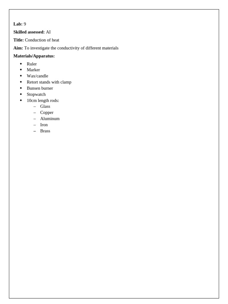 Lab 9 Conduction of Heat | PDF