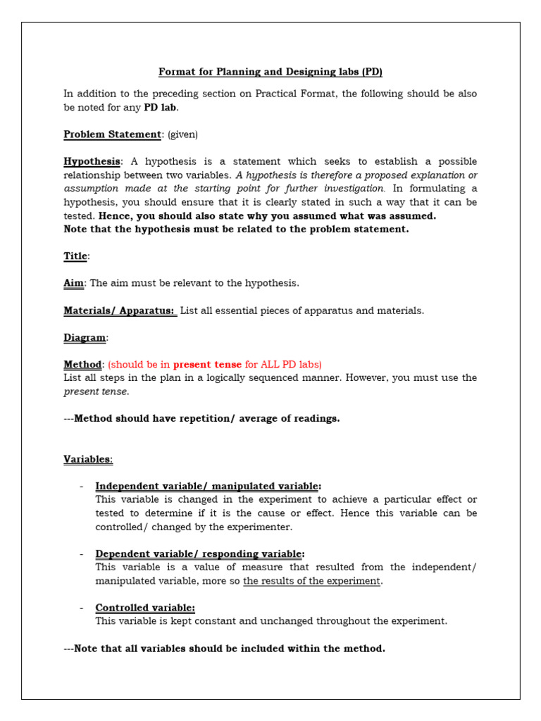 Practical Format (Guidelines For PD Labs) | PDF