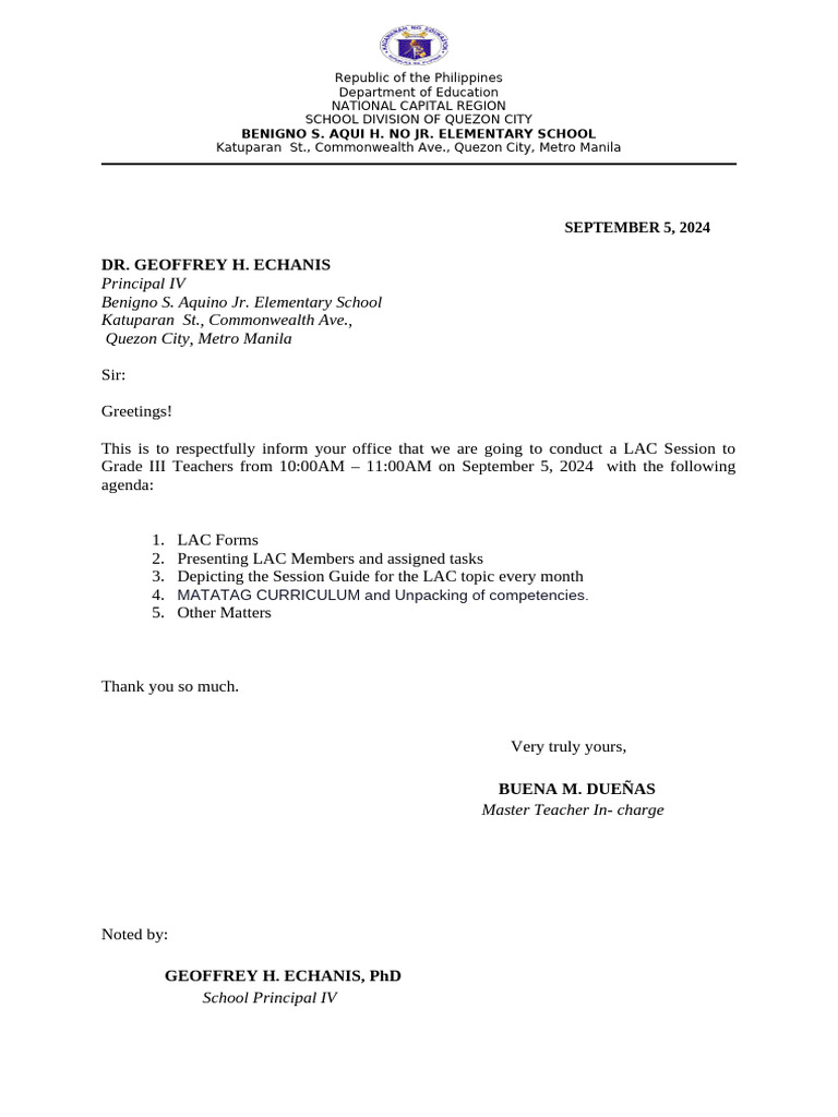 LAC LETTER - Sept 3, 2024 | PDF