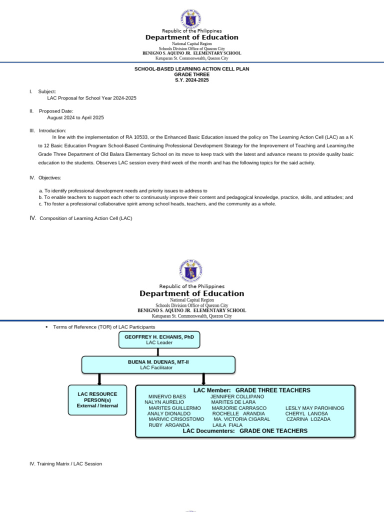 LAC Proposal Plan Grade 3 | PDF