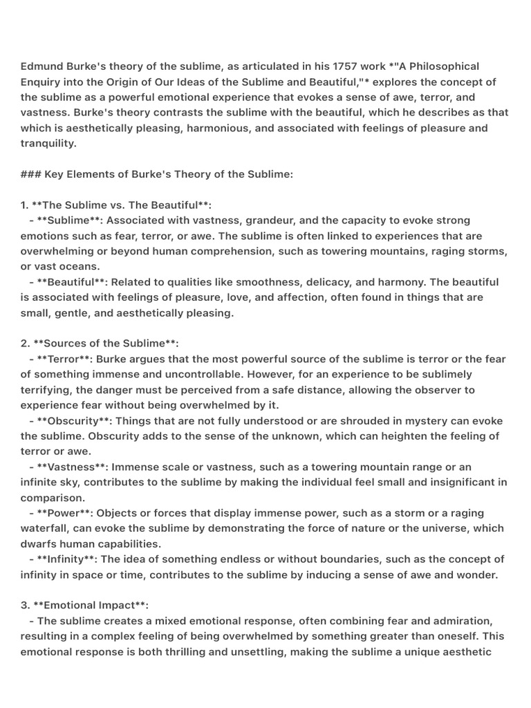 Edmund Burke's theory of the sublime, as articulated in his 1757 work ...