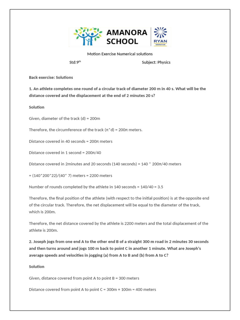CONLIB Grade9thMotionExerciseNumericalsolutions 20240613141634 | PDF