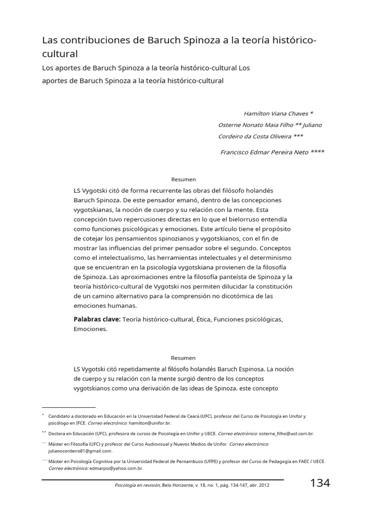 Vigosky y Spinoza - Pt.es | PDF | Baruch Spinoza | René Descartes