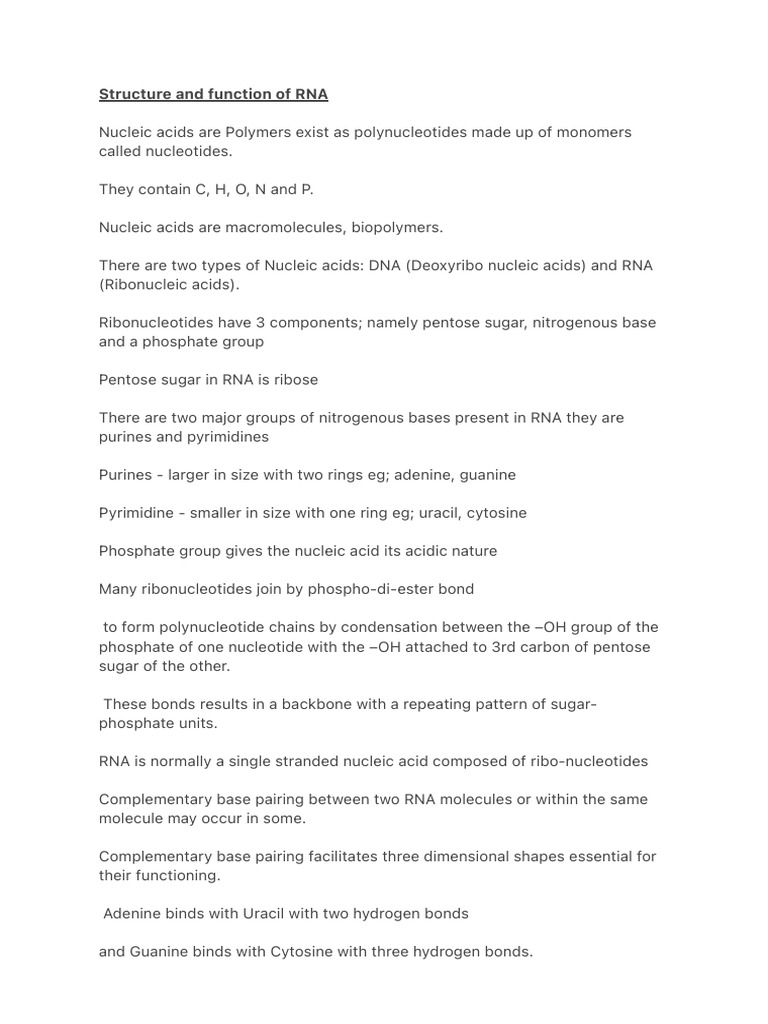 Structure and Function of RNA | PDF