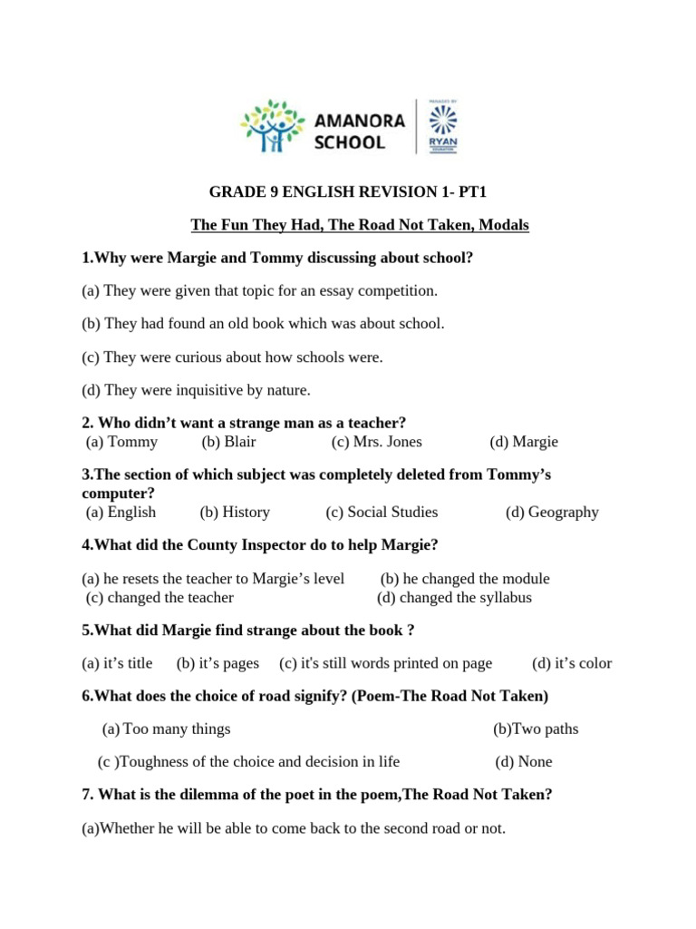 CONLIB Grade9PT1Revision124-25TheFunTheyHadTheRoadNotTakenModals ...