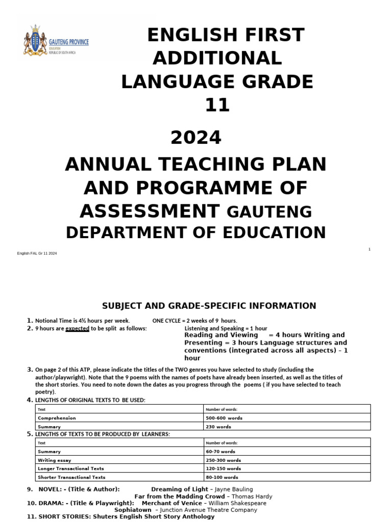 ATP GR 11 Gauteng 2024 ENGLISH | PDF