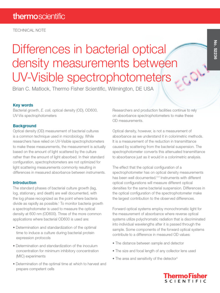 Differences in Bacterial Optical Density Measurements Between UV-Visible Spectrophotometers ...