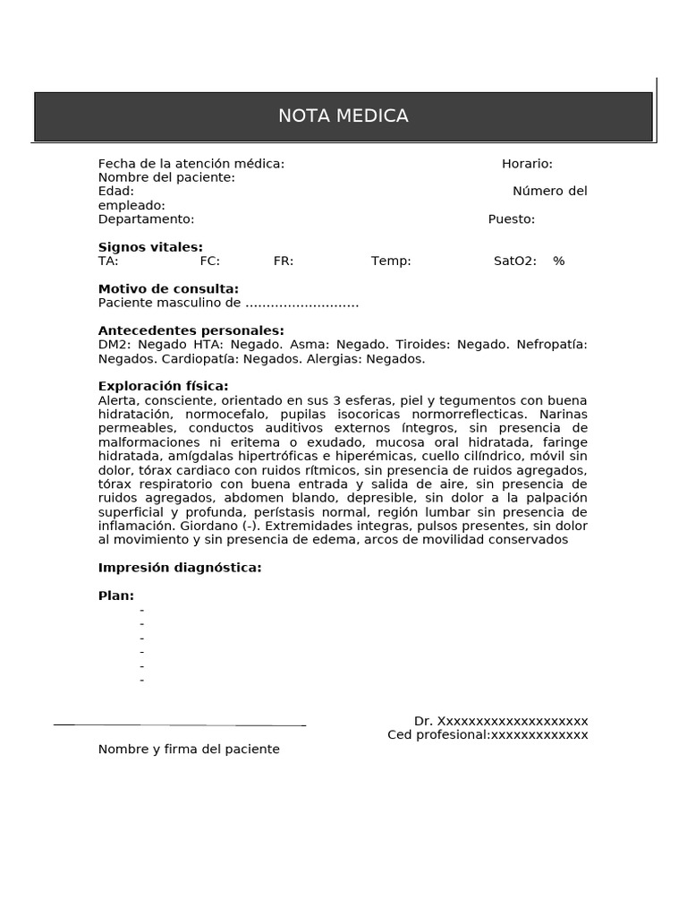 Formato de nota médica | PDF