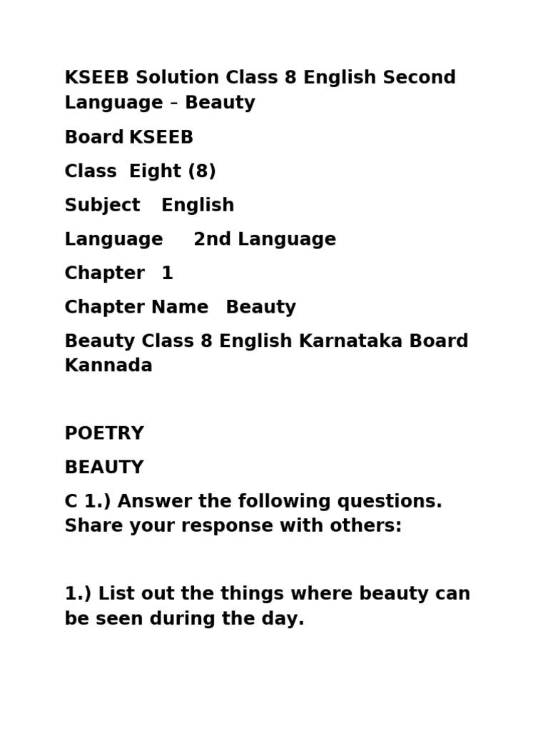 Class 8 English: Beauty Poem Guide | PDF