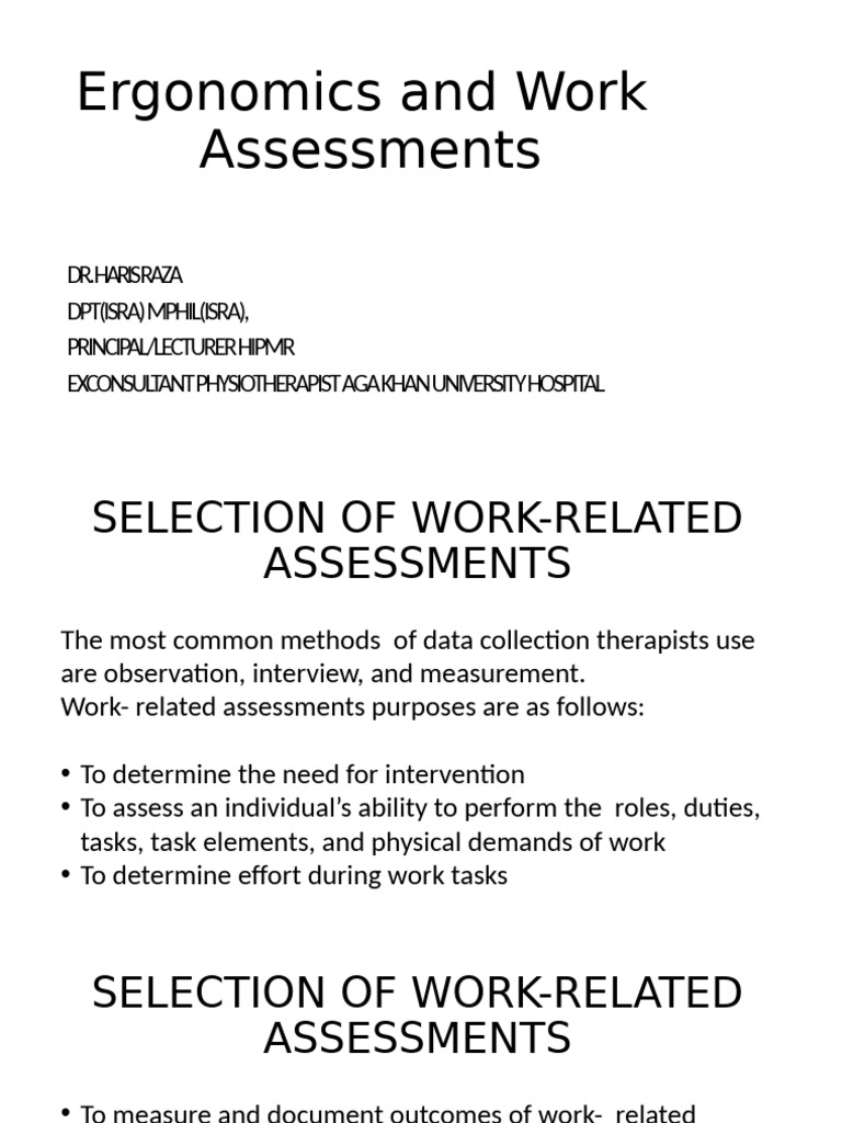 Ergonomics and Work Assessments | PDF