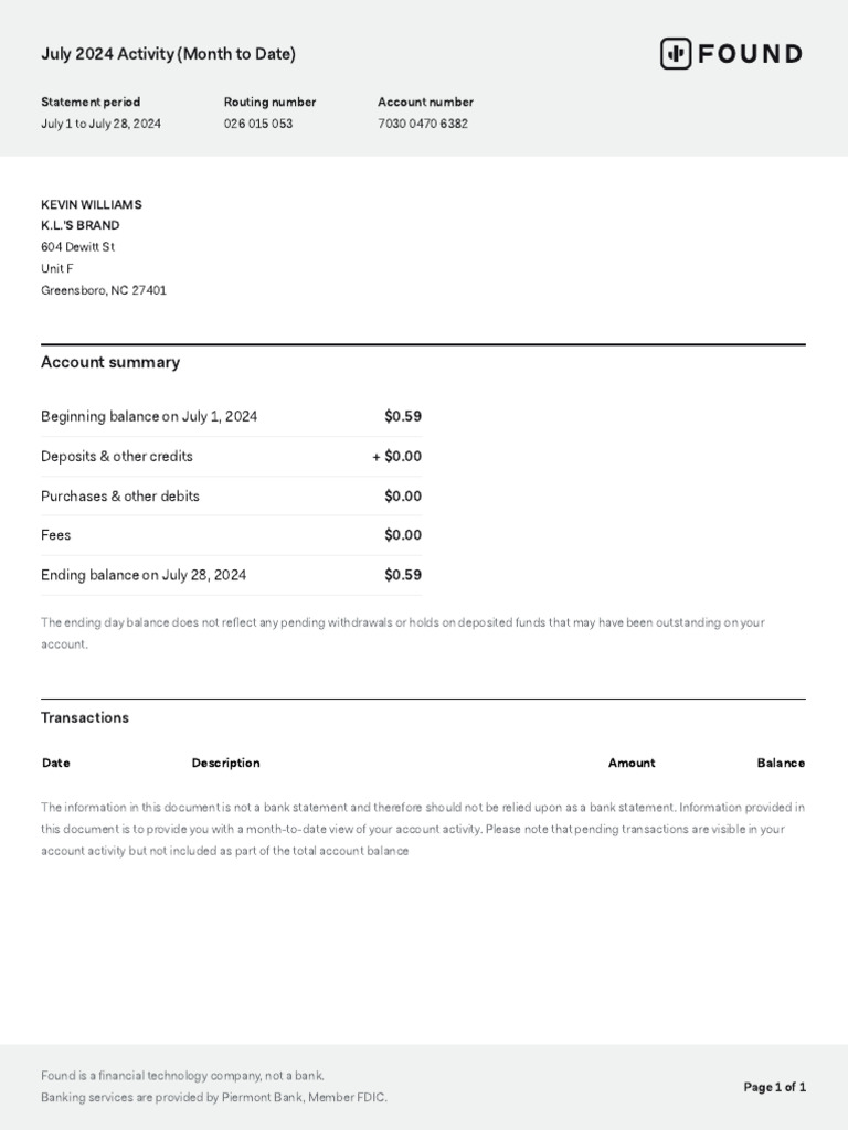 Kevin Found Bank Statement | PDF