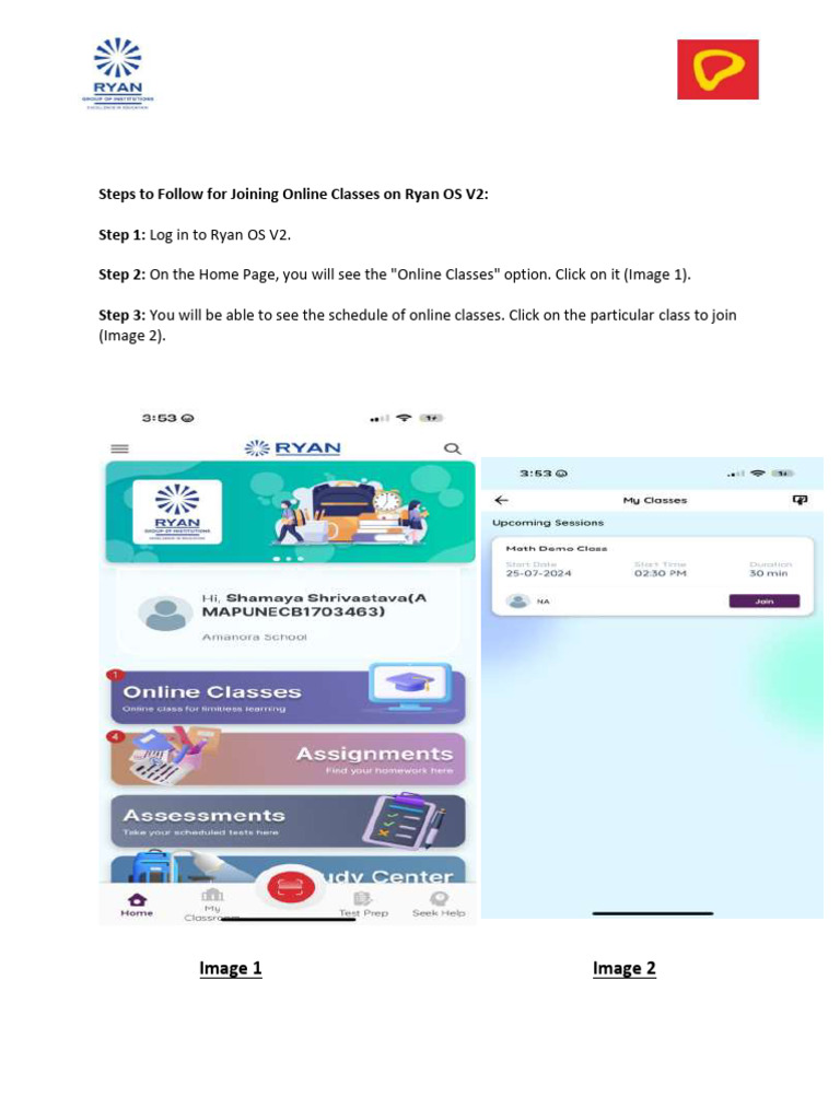 Steps To Join Online Classes-Ryan OS V2 (Parent) | PDF