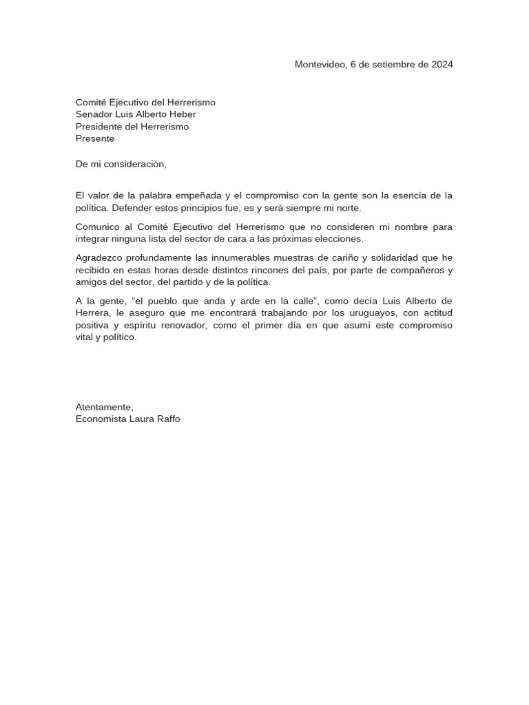 Carta Laura Raffo Al Herrerismo | PDF | Ciencias sociales