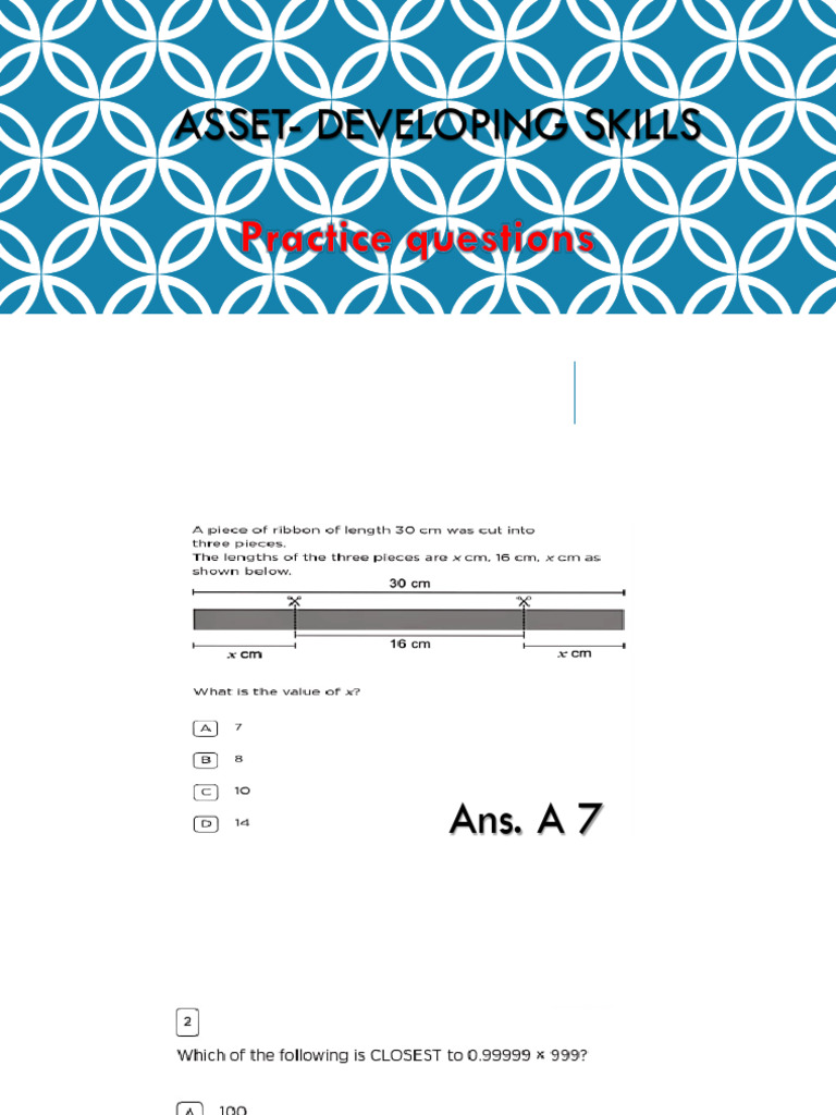ASSET Practice Questions 2022-2023 answer key | PDF