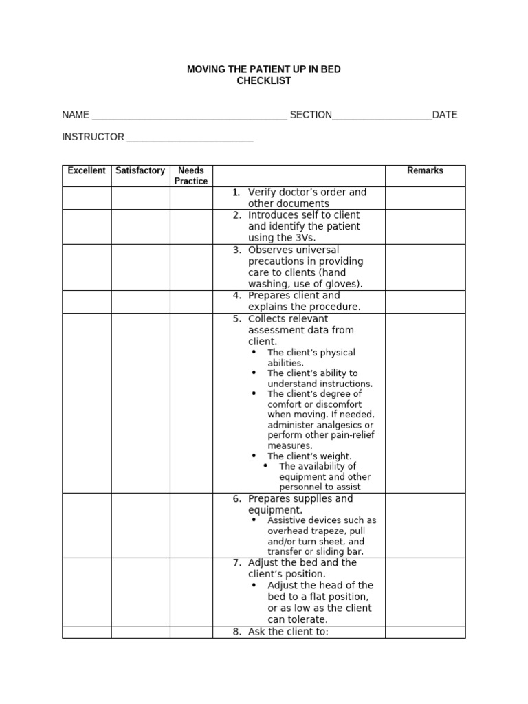 Moving The Patient Up in Bed Ssu | PDF
