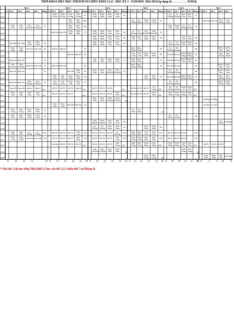 TKB Học Thêm - 9.24 | PDF
