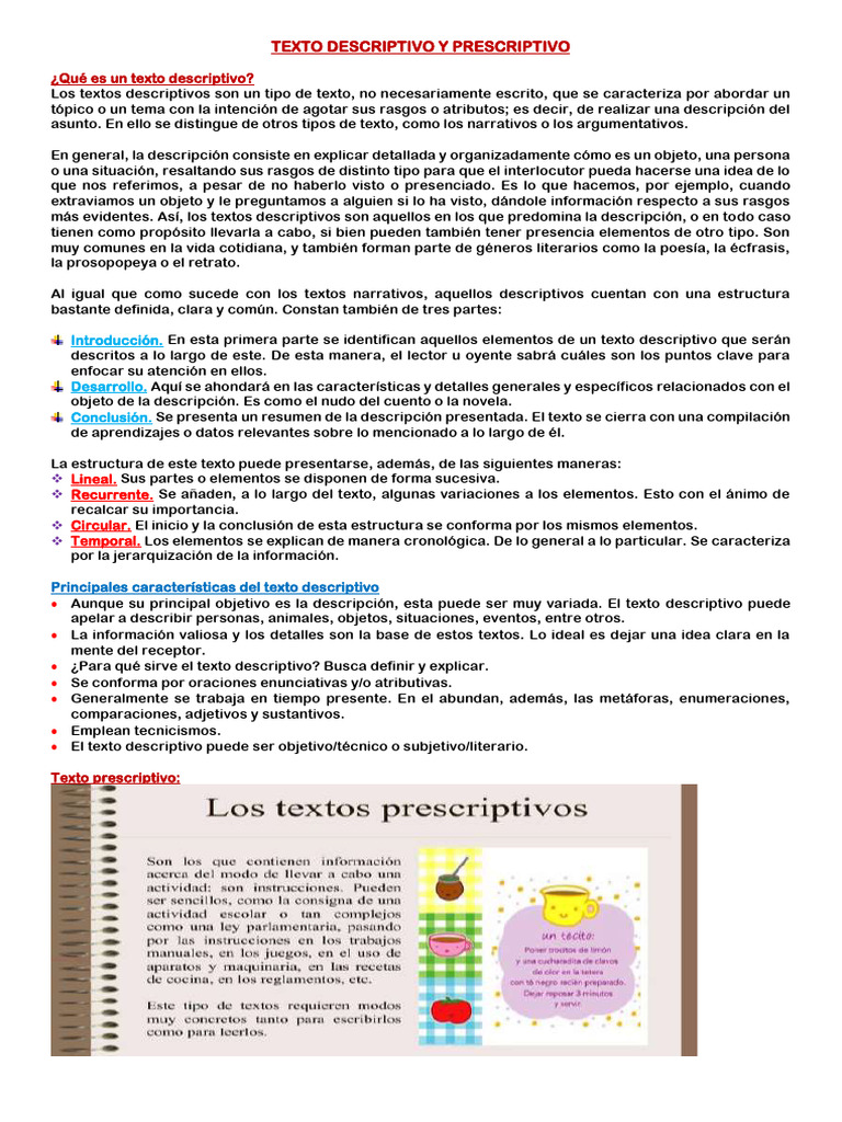 4° - Texto Descriptivoy Prescriptivo | PDF