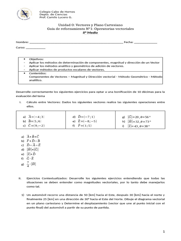 Guía de Reforzamiento N°1 - Operatorias Vectoriales | PDF | Vector Euclidiano | Informática