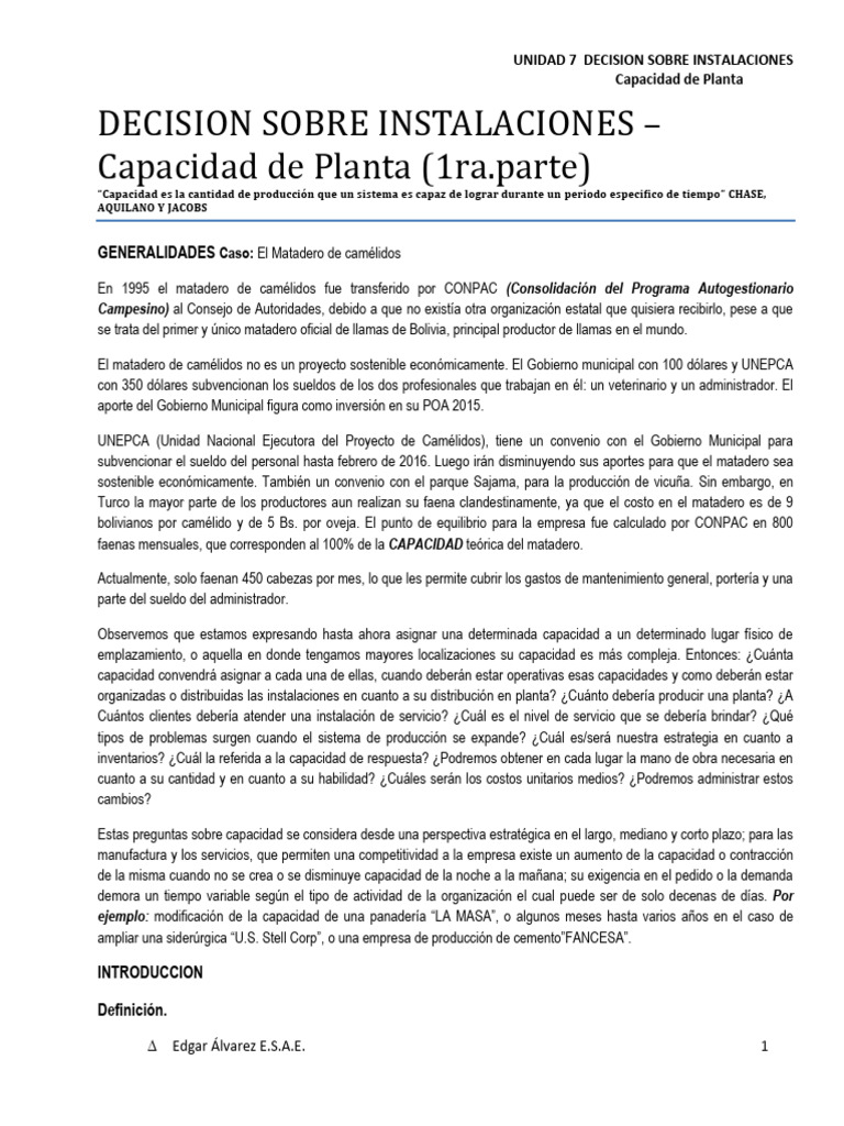 PCC II Unidad 7 DECISION 1 CAPACIDAD | PDF