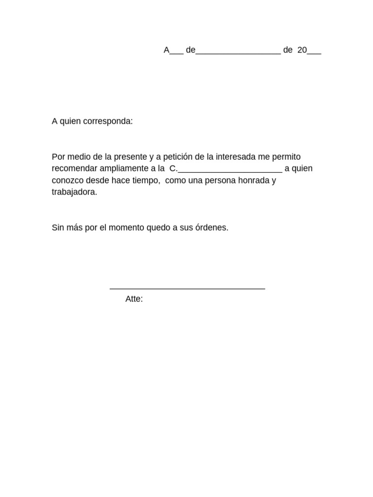 Carta de Recomendacion Simple | PDF Carta de Recomendacion Simple | PDF