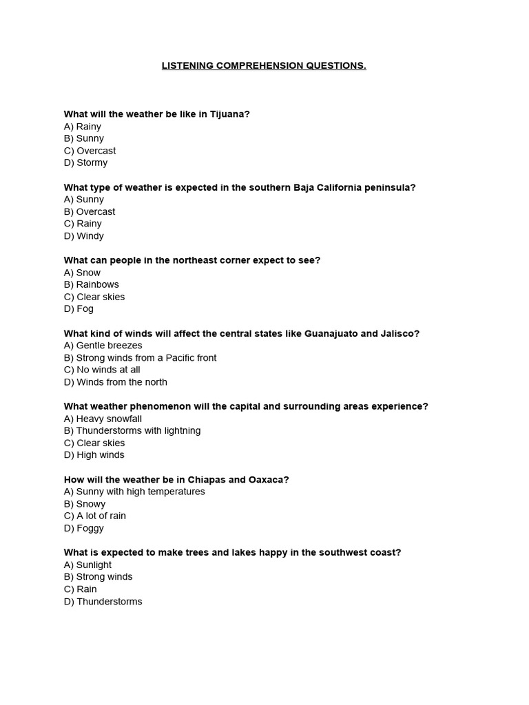 Listening Comprehension Questions | PDF