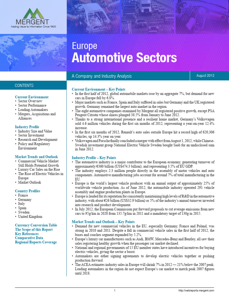 Mergent - Europe Automotive Sectors | PDF