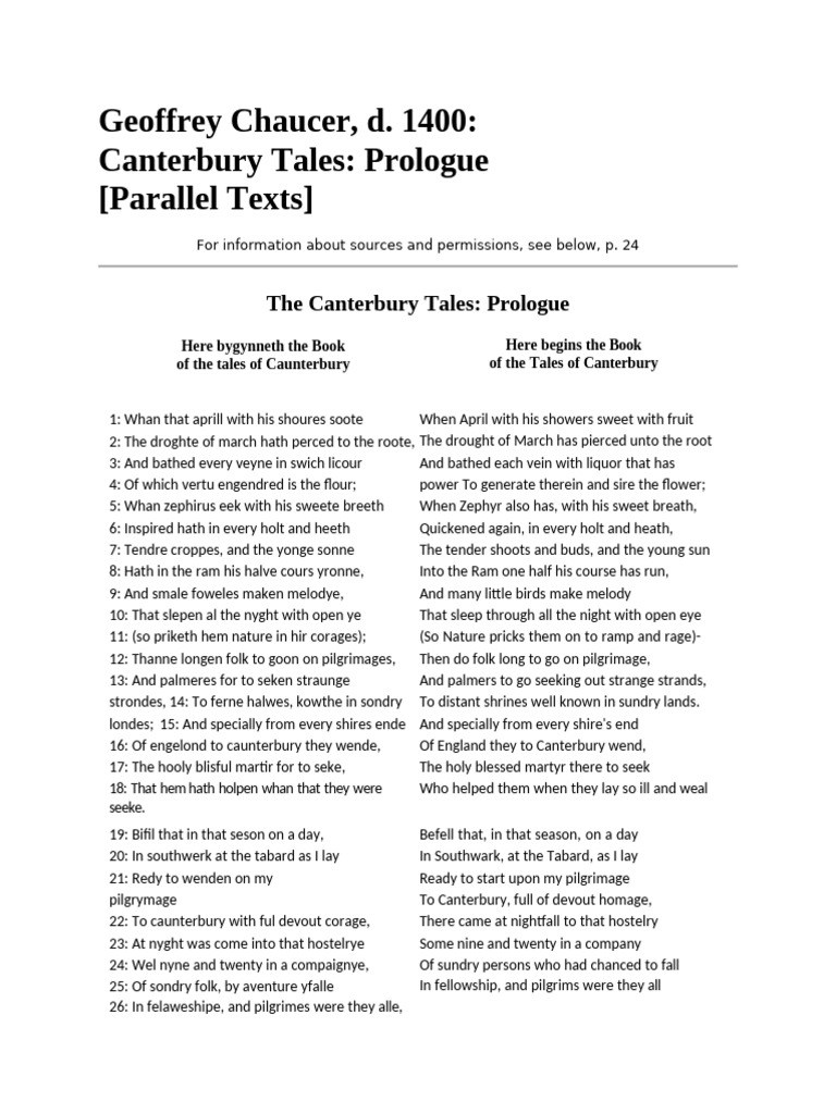 Chaucer Canterbury Tales Prologue | PDF