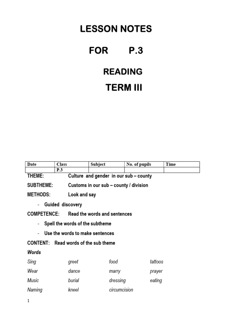 P.3 Reading Lesson Notes Term Iii | PDF