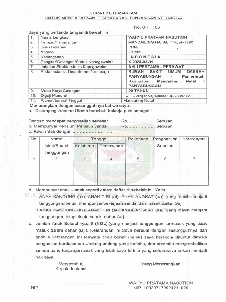 Contoh Kp4 Bagi Yang Lajang | PDF